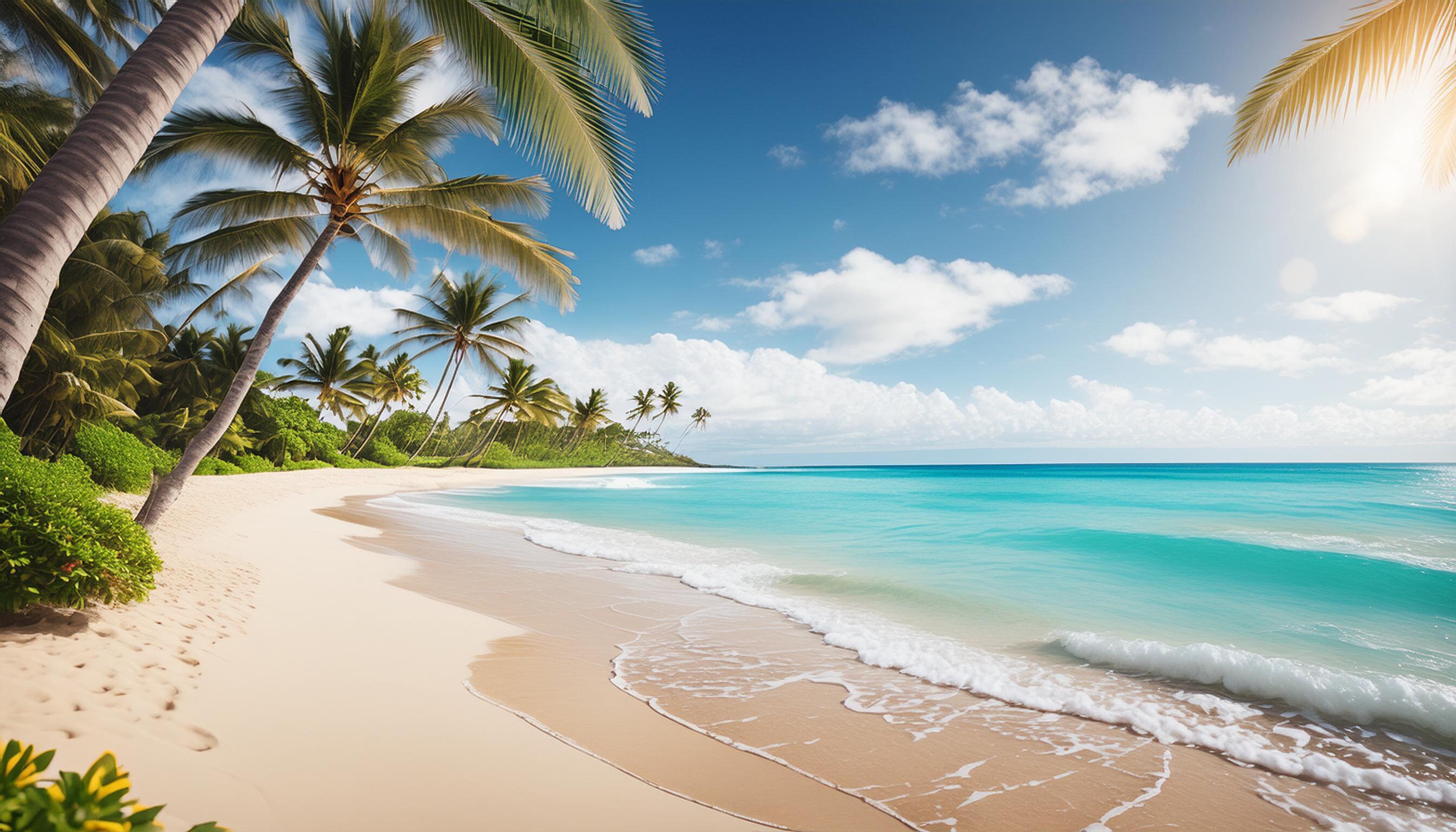 Beach Scene, Tropical Beach, Ocean Background, Beach and Palm Trees ...