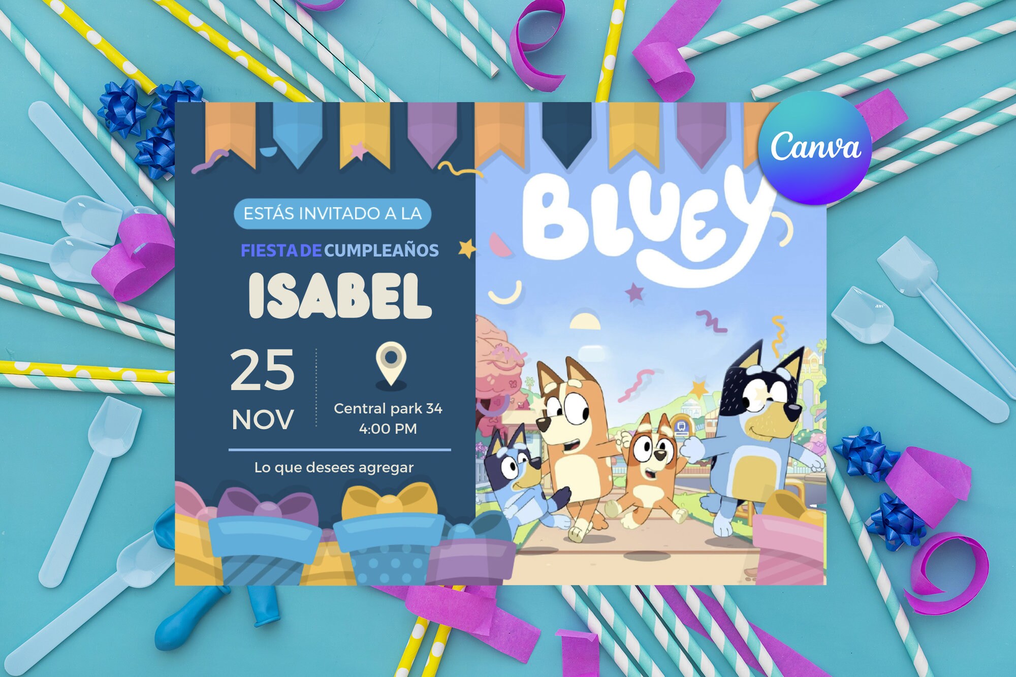 Invitación BLUEY editable, digital - Etsy España