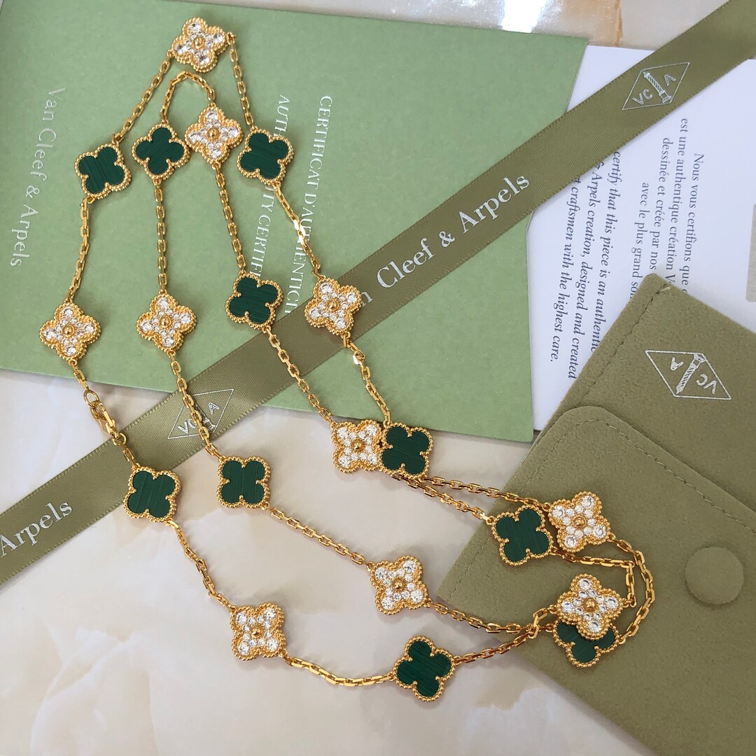 Authentic VAN CLEEF 18K Yellow Gold Diamond Malachite 20 Motifs Vintage ...