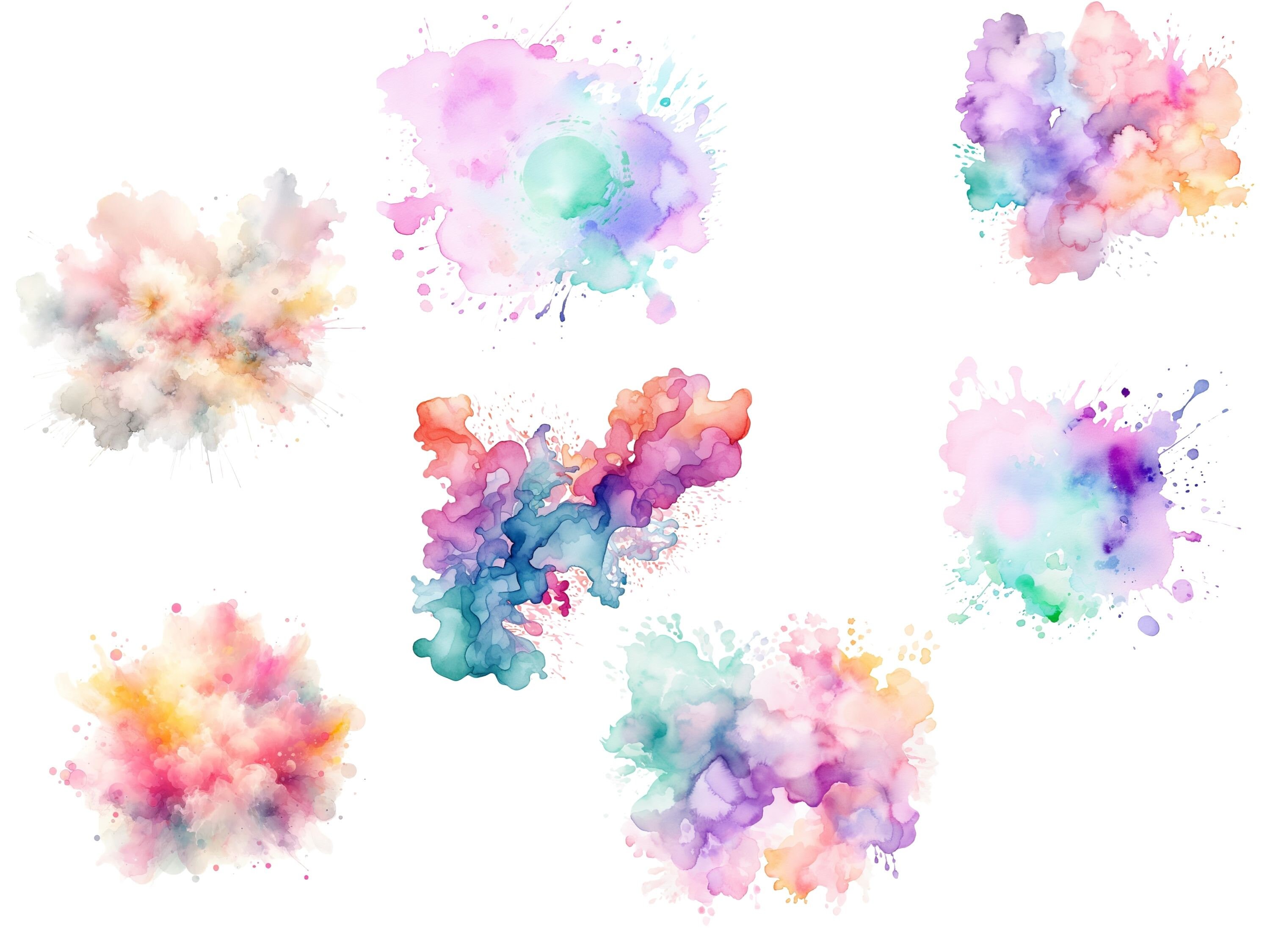 20 Pastel Watercolor Splashes Clipart, Transparent PNG Brush Strokes ...
