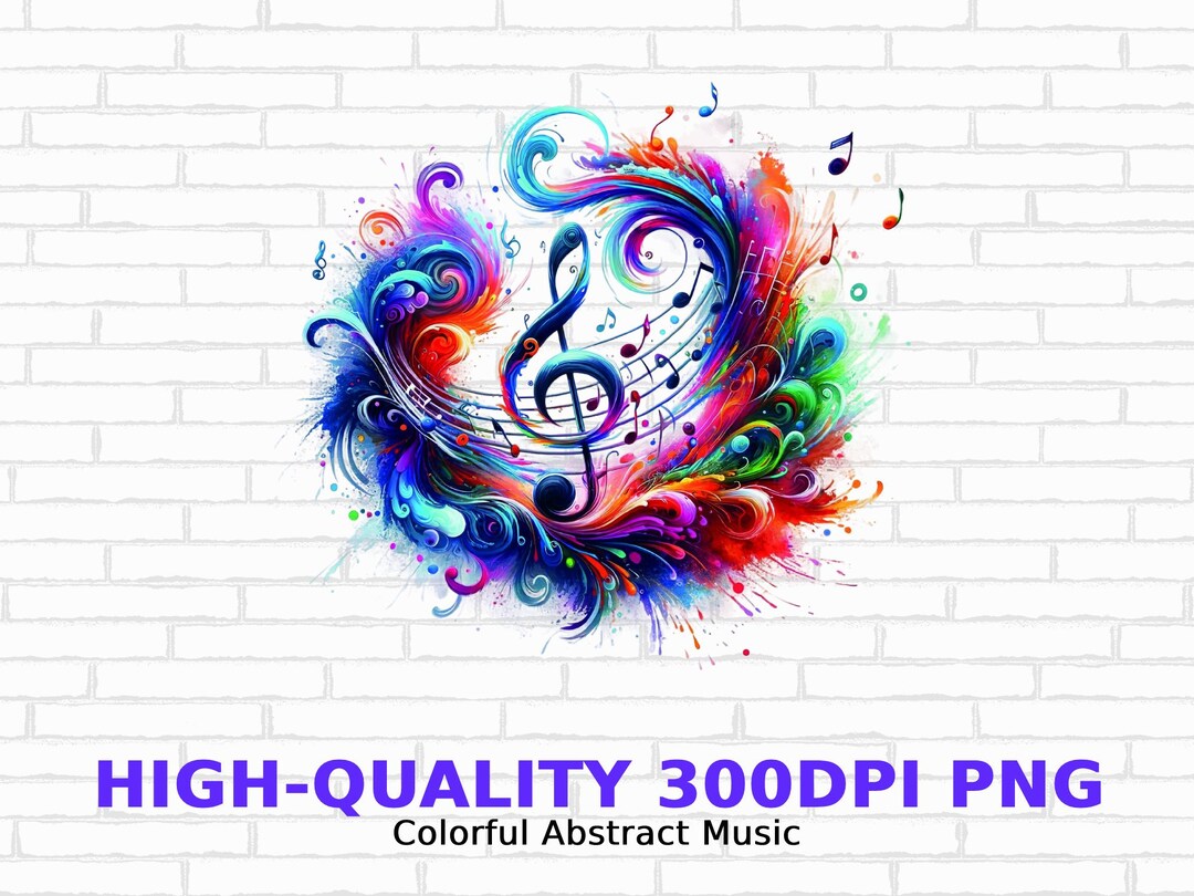 Colorful Music Notes Abstract Art PNG, Sublimation Design, Instant ...