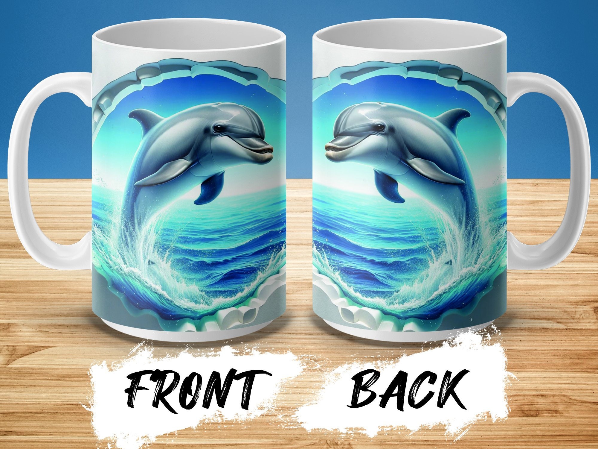 Dolphin Digital Art Printable, Ocean Scene Wall Decor, Blue Sea Life ...