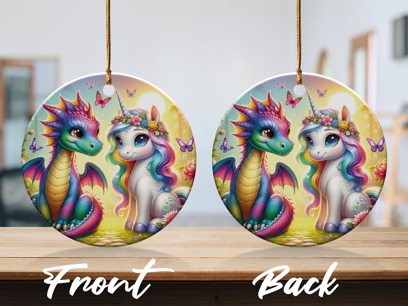 Whimsical Dragon and Unicorn Friends Digital Art, Printable Fantasy ...
