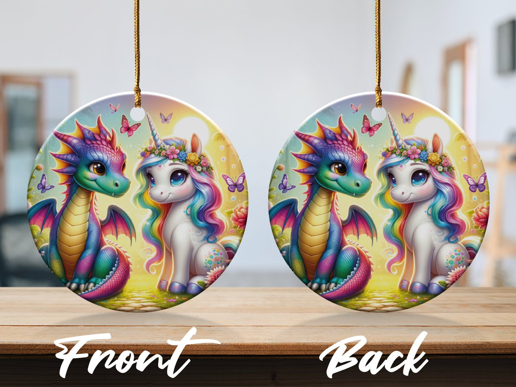 Whimsical Dragon and Unicorn Friends Digital Art, Printable Fantasy ...