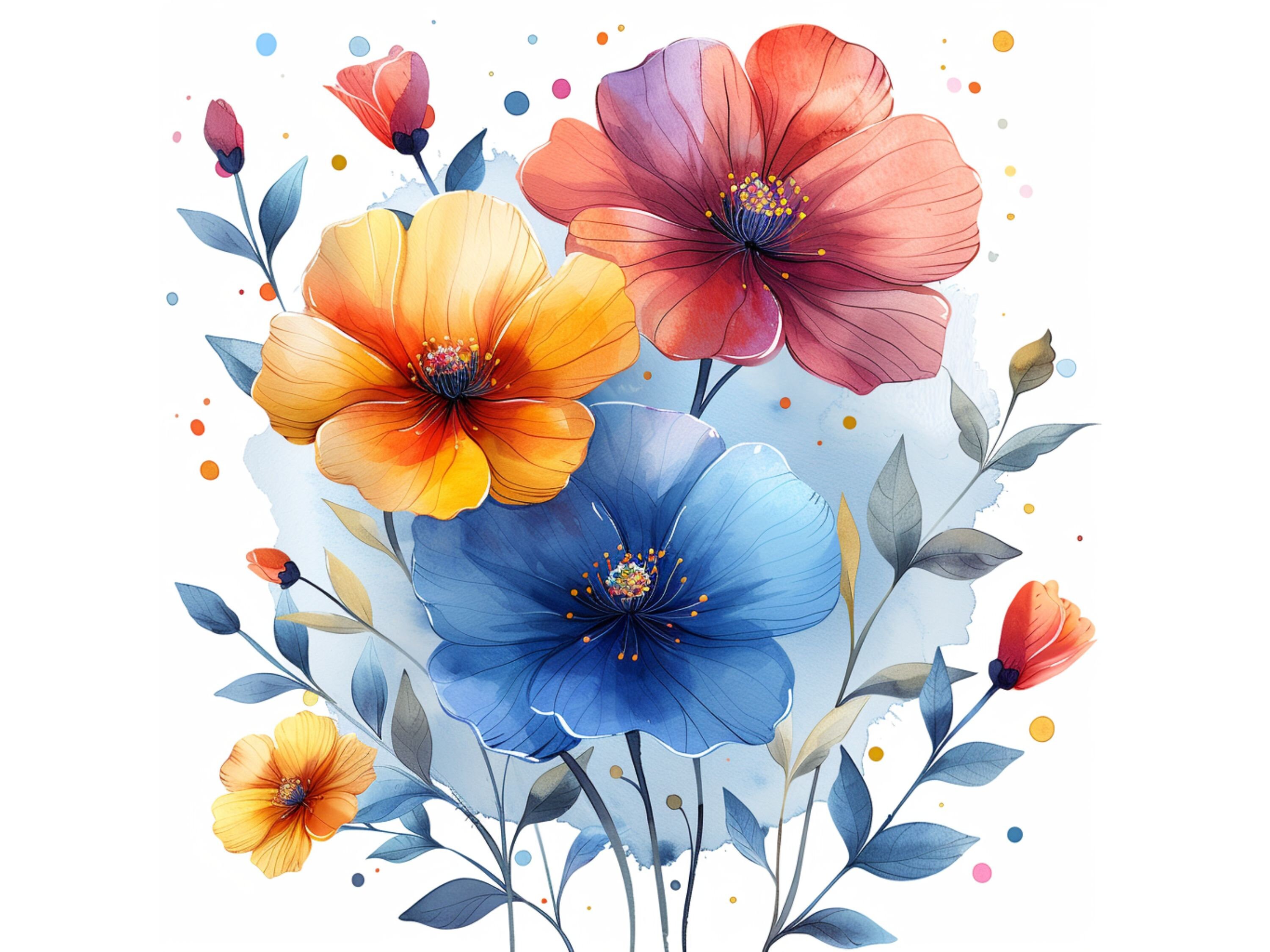 Watercolor Flower Clipart Bundle, Digital Floral Illustration, Instant ...