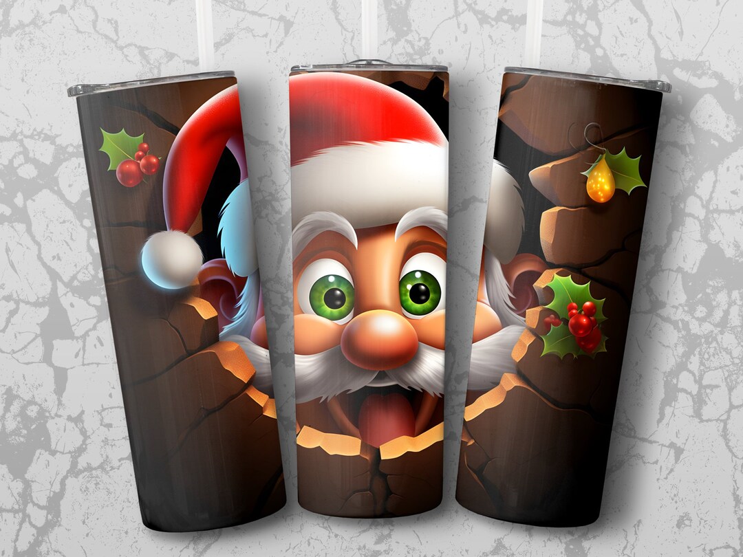 3D Santa Peeking Through Wall Hole 20 Oz Skinny Tumbler - Etsy