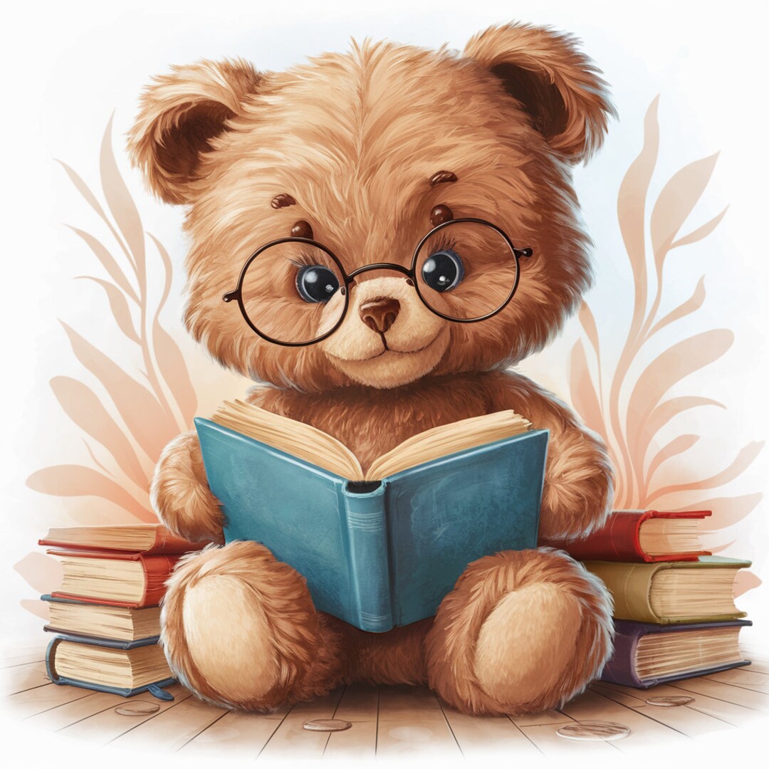 Cute Teddy Bear Reading Book Tumbler Design, Kids' Sublimation Wrap ...