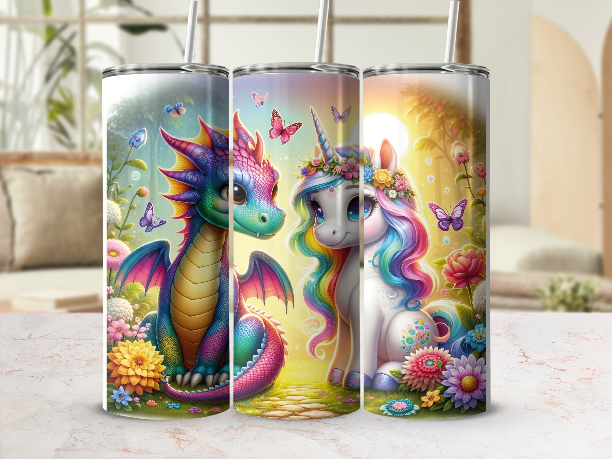 Whimsical Dragon and Unicorn Friends Digital Art, Printable Fantasy ...