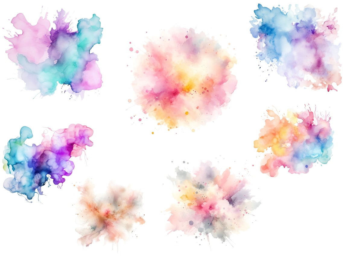 20 Pastel Watercolor Splashes Clipart, Transparent PNG Brush Strokes ...