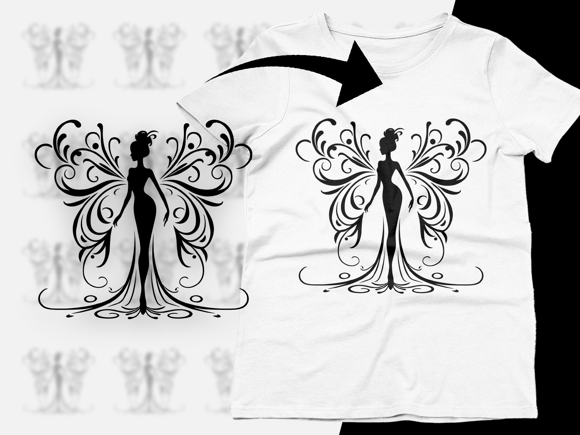 Butterfly Lady Silhouette SVG, Elegant Female Cut File, Dxf Eps Pdf Png ...