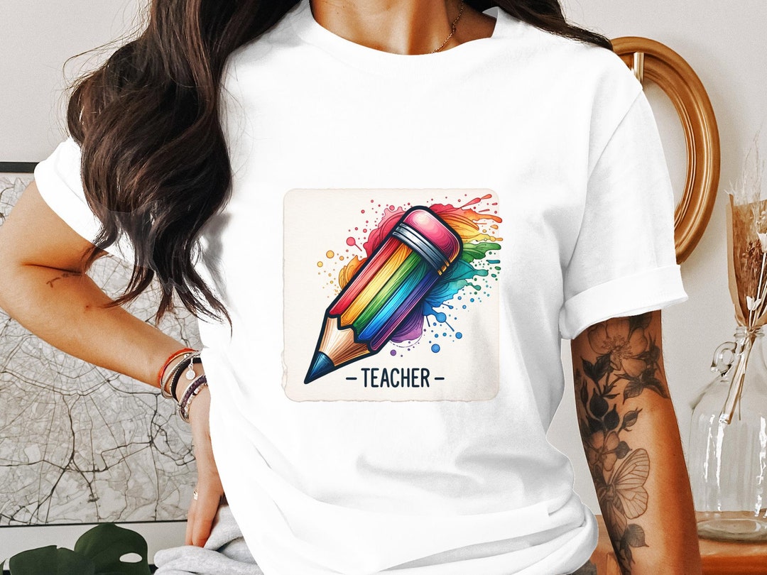 Colorful Teacher Pencil Artwork, Instant Download PNG, Rainbow Pencil ...