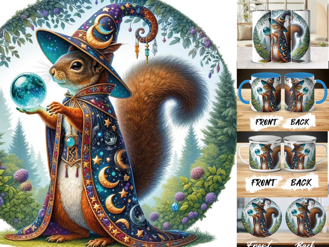 Enchanted Forest Wizard Squirrel Digital Illustration for Mug and ...