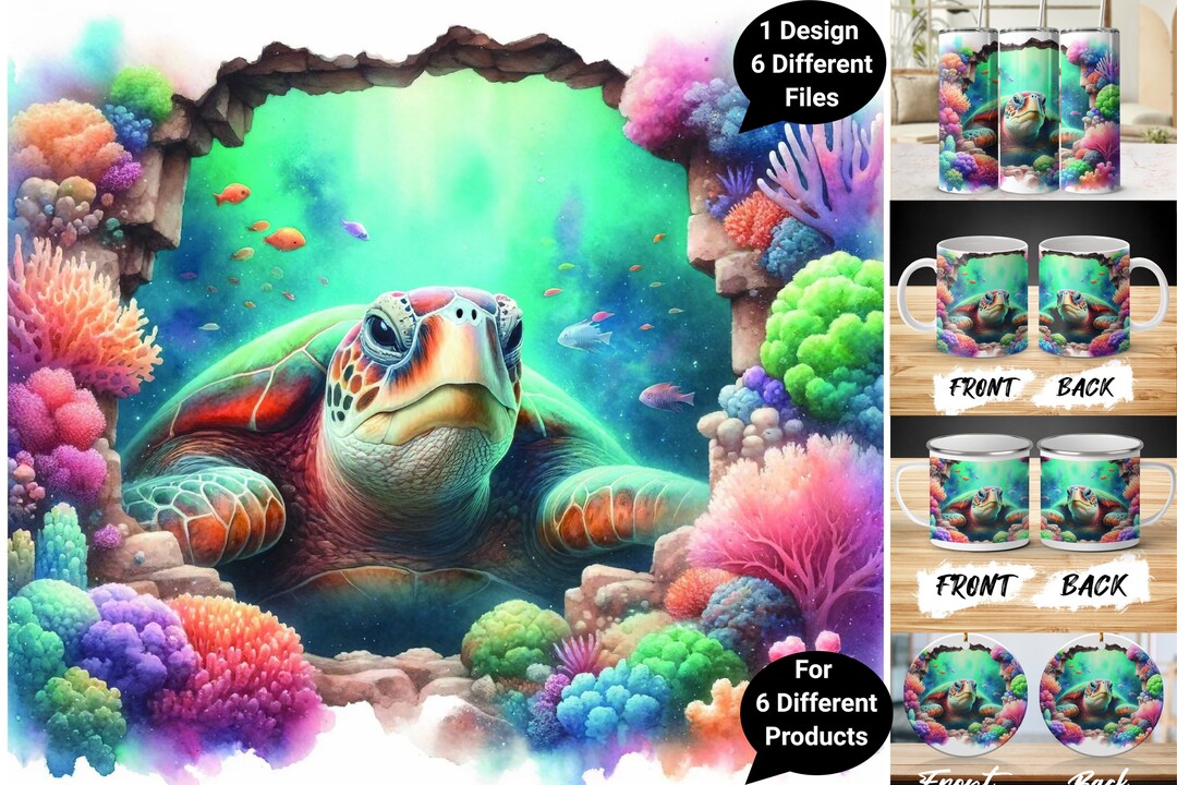 Colorful Sea Turtle Digital Print, Ocean Life Wall Art Download ...