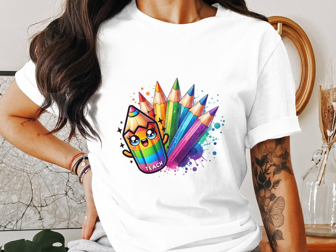 Cute Rainbow Pencil Art, Teacher PNG, Instant Download, Classroom Decor ...