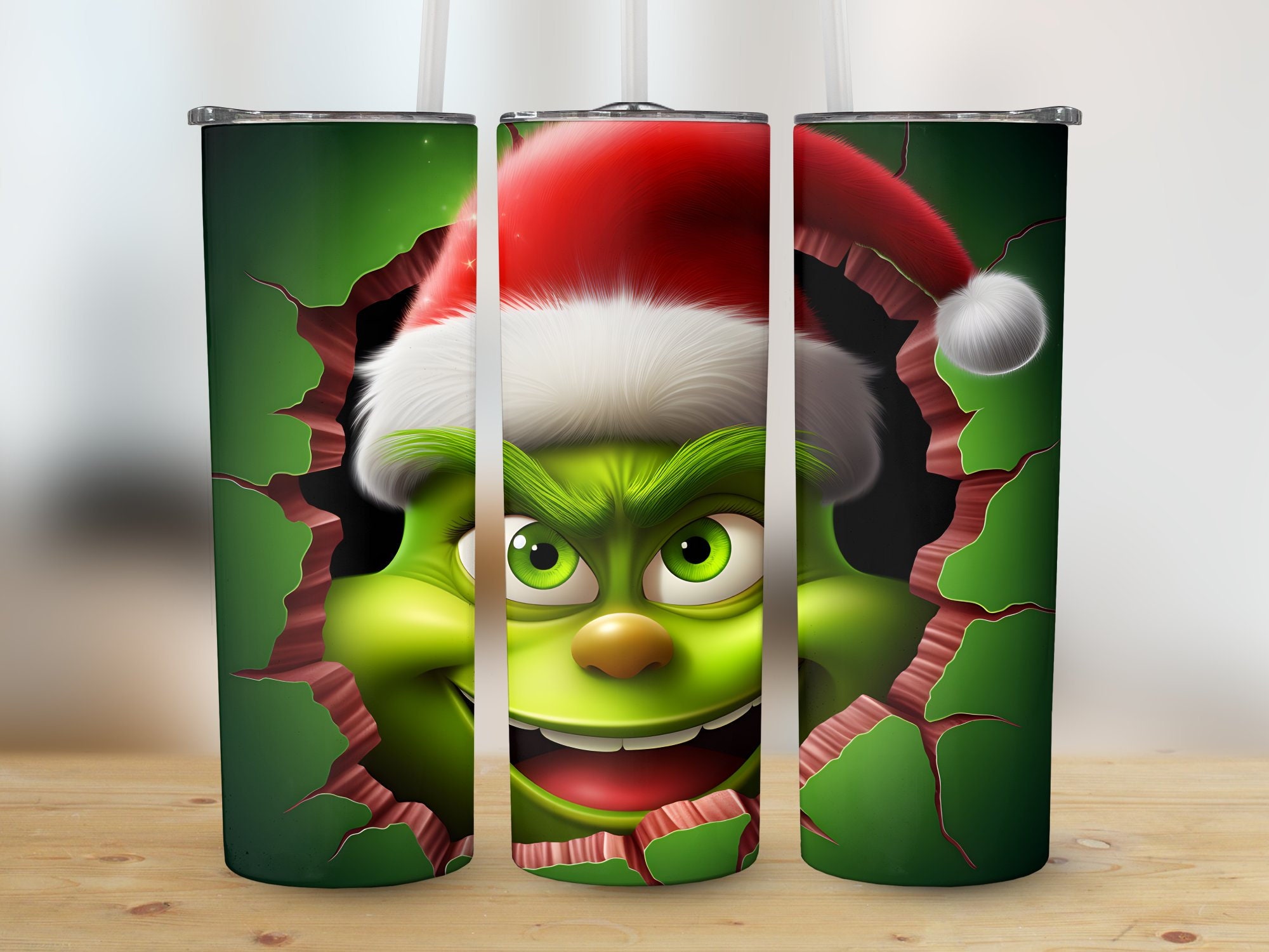 3D Grinch Peeking Through Wall Hole 20 Oz Skinny Tumbler - Etsy