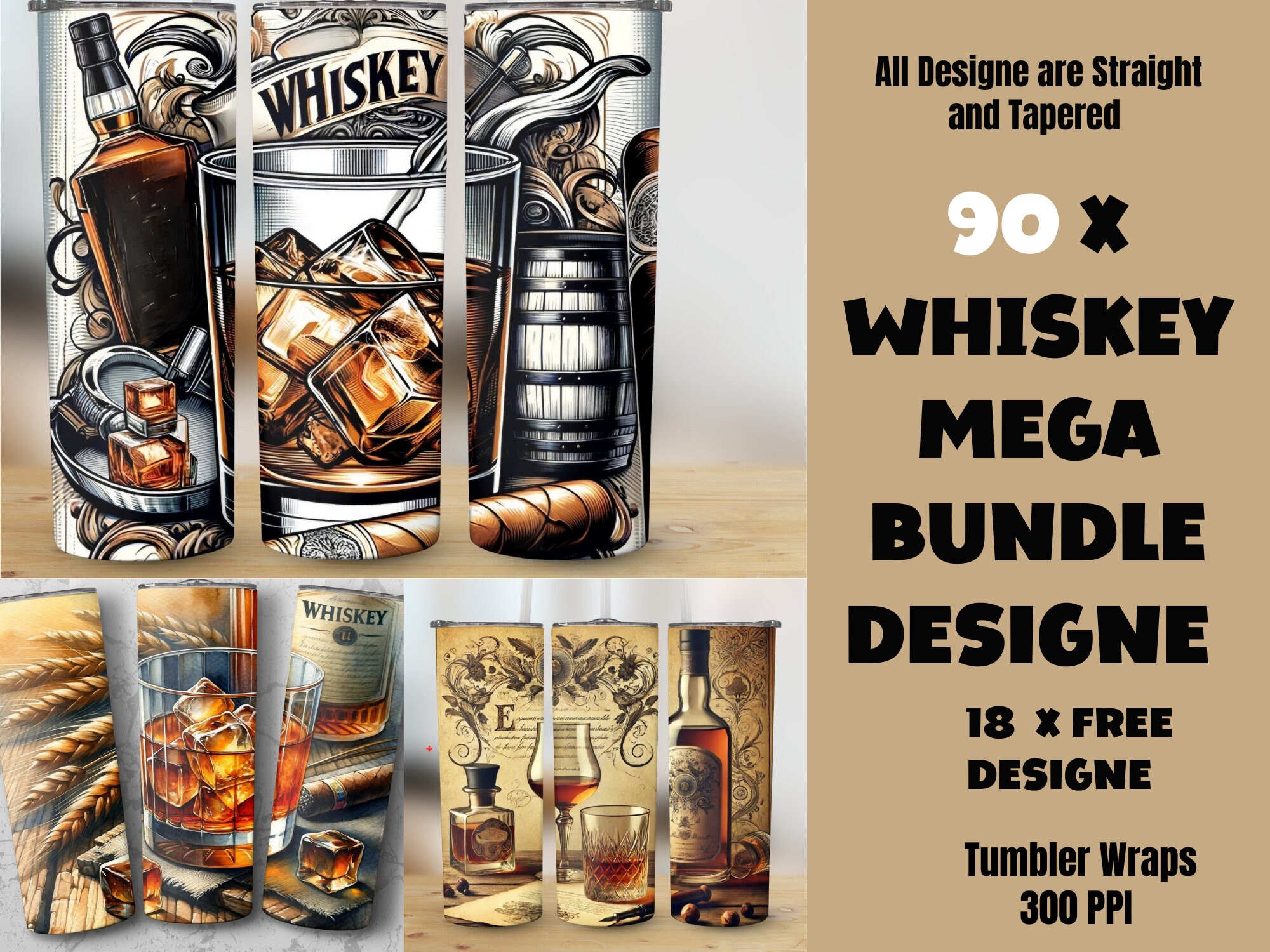 90 X Whiskey and Cigar Tumbler Wrap Mega Bundle, PNG Instant Download ...