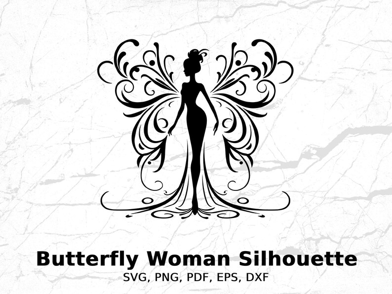 Butterfly Lady Silhouette SVG, Elegant Female Cut File, Dxf Eps Pdf Png ...