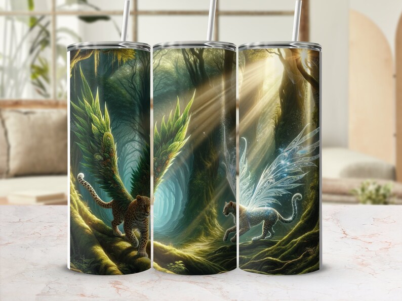 Enchanted Forest Light Rays Magical Leopards Fantasy Art Digital Print ...