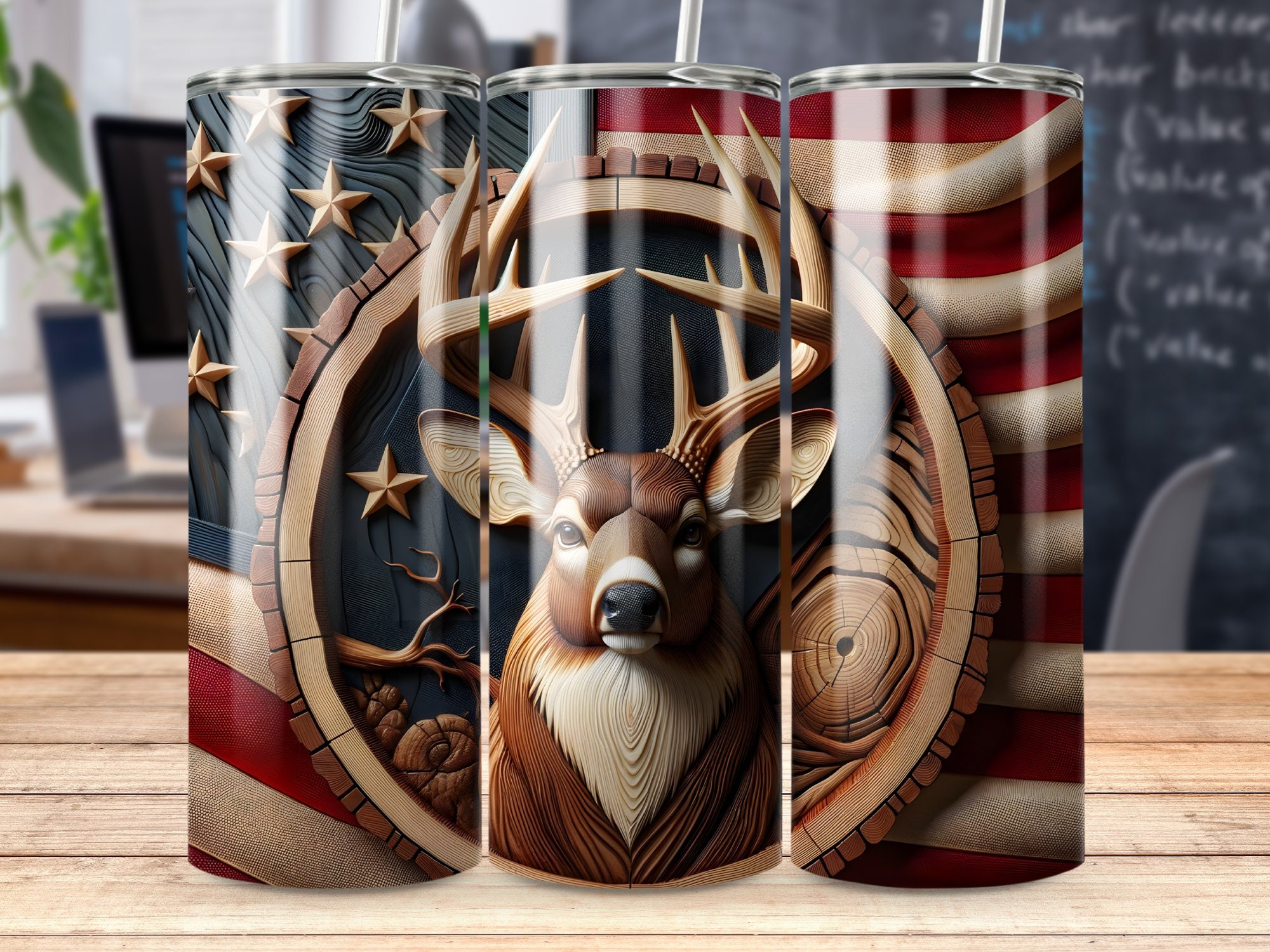 Deer Wood Carving 20 Oz Skinny Tumbler Sublimation Design, Straight ...
