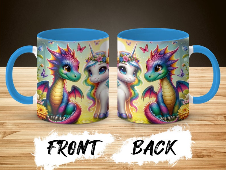 Whimsical Dragon and Unicorn Friends Digital Art, Printable Fantasy ...