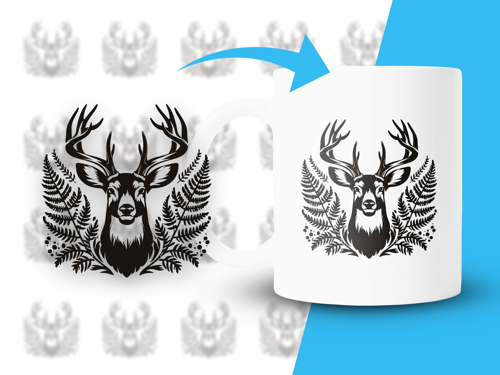 Digital Download Deer Illustration, Black and White Stag Art, Forest ...