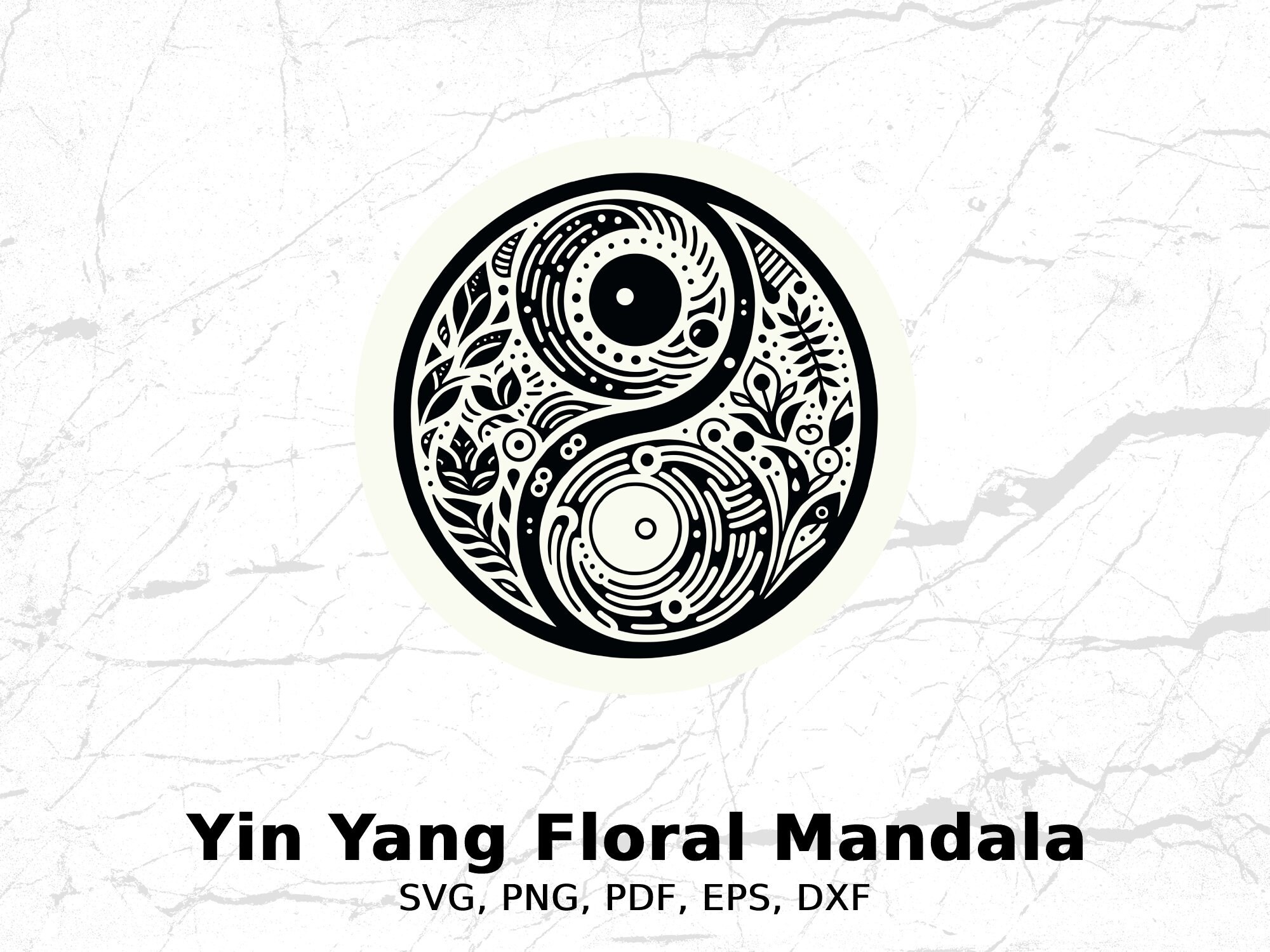 Yin Yang Floral Mandala Digital Art, Black and White Intricate Design ...
