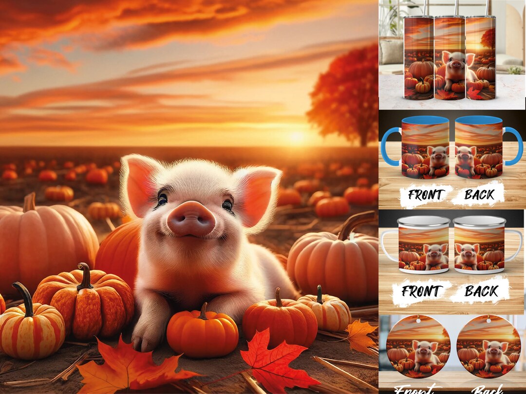 Smiling Piglet Autumn Scene Digital Art, Fall Pumpkin Harvest ...