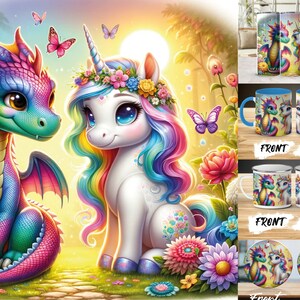 Whimsical Dragon and Unicorn Friends Digital Art, Printable Fantasy ...
