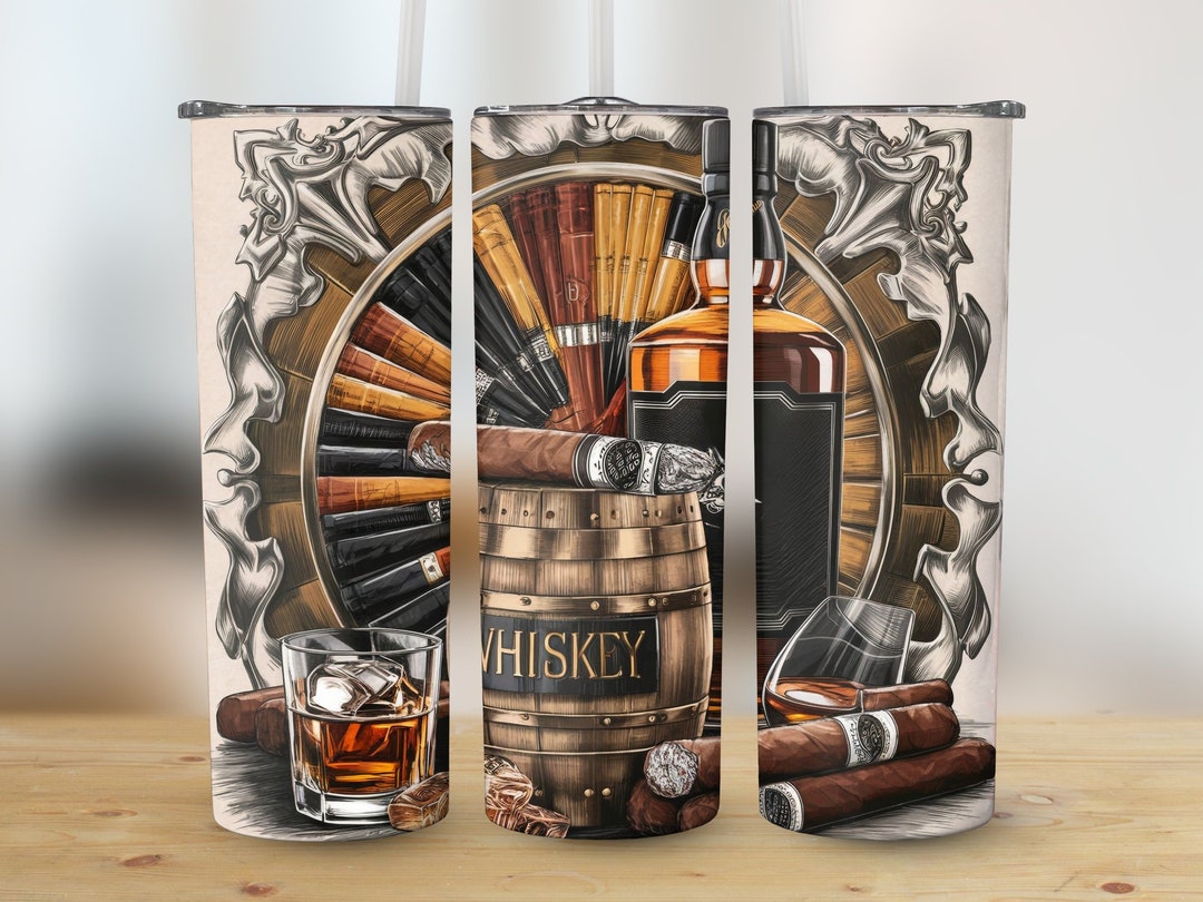 Whiskey Barrel Tumbler Wrap PNG, Whiskey and Cigars Digital Download ...