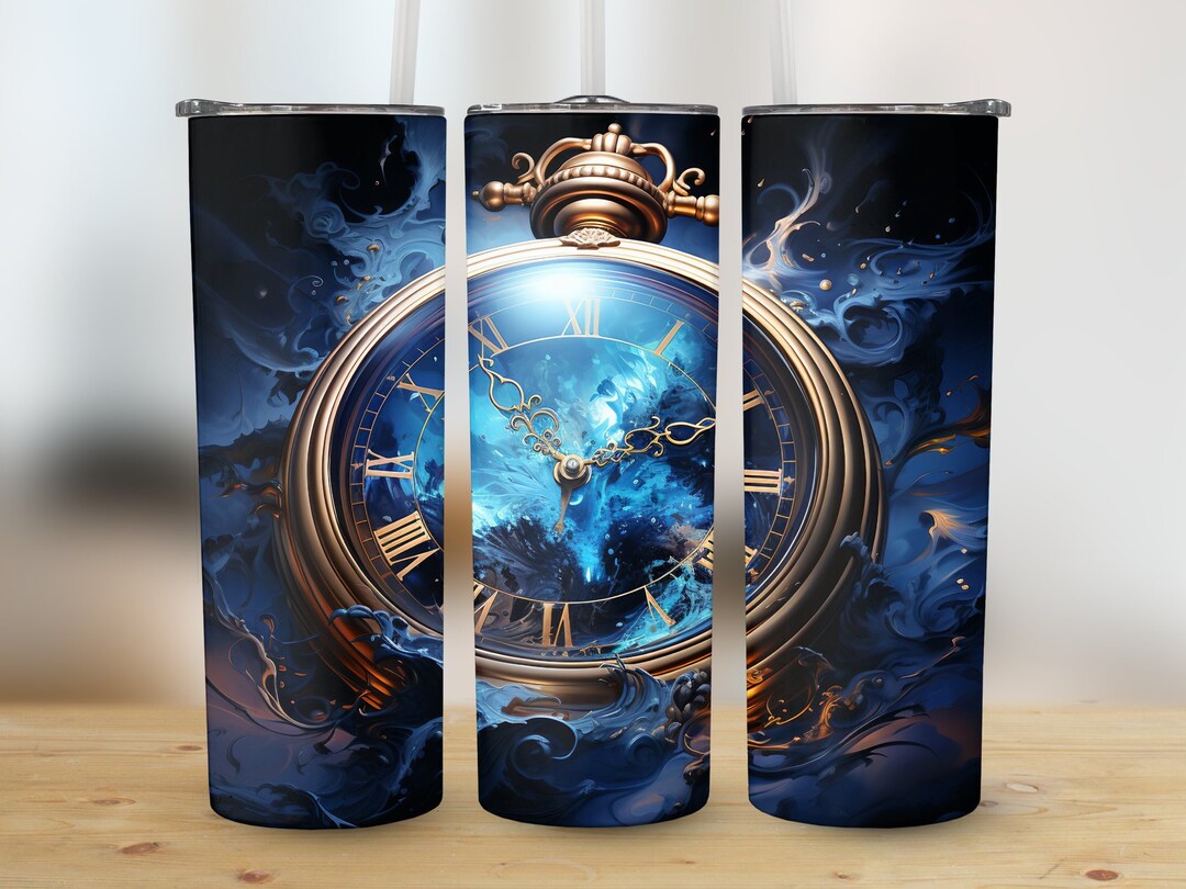 20 Oz Skinny Tumbler Sublimation Design, Whimsical Clock Wrap, Digital ...