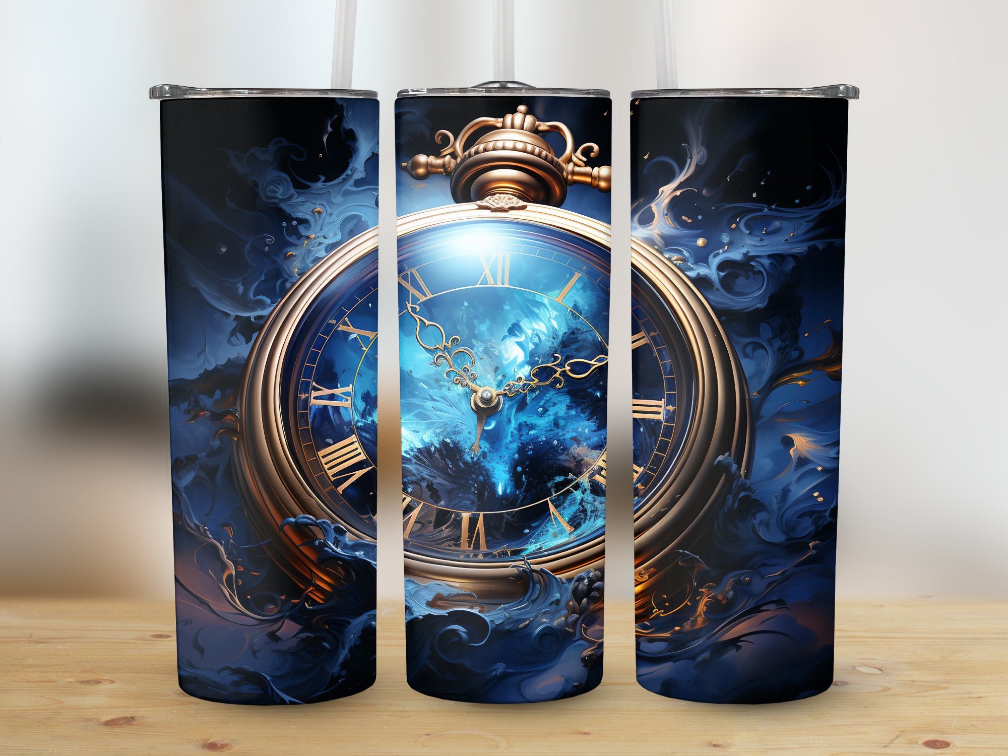 20 Oz Skinny Tumbler Sublimation Design, Whimsical Clock Wrap, Digital ...