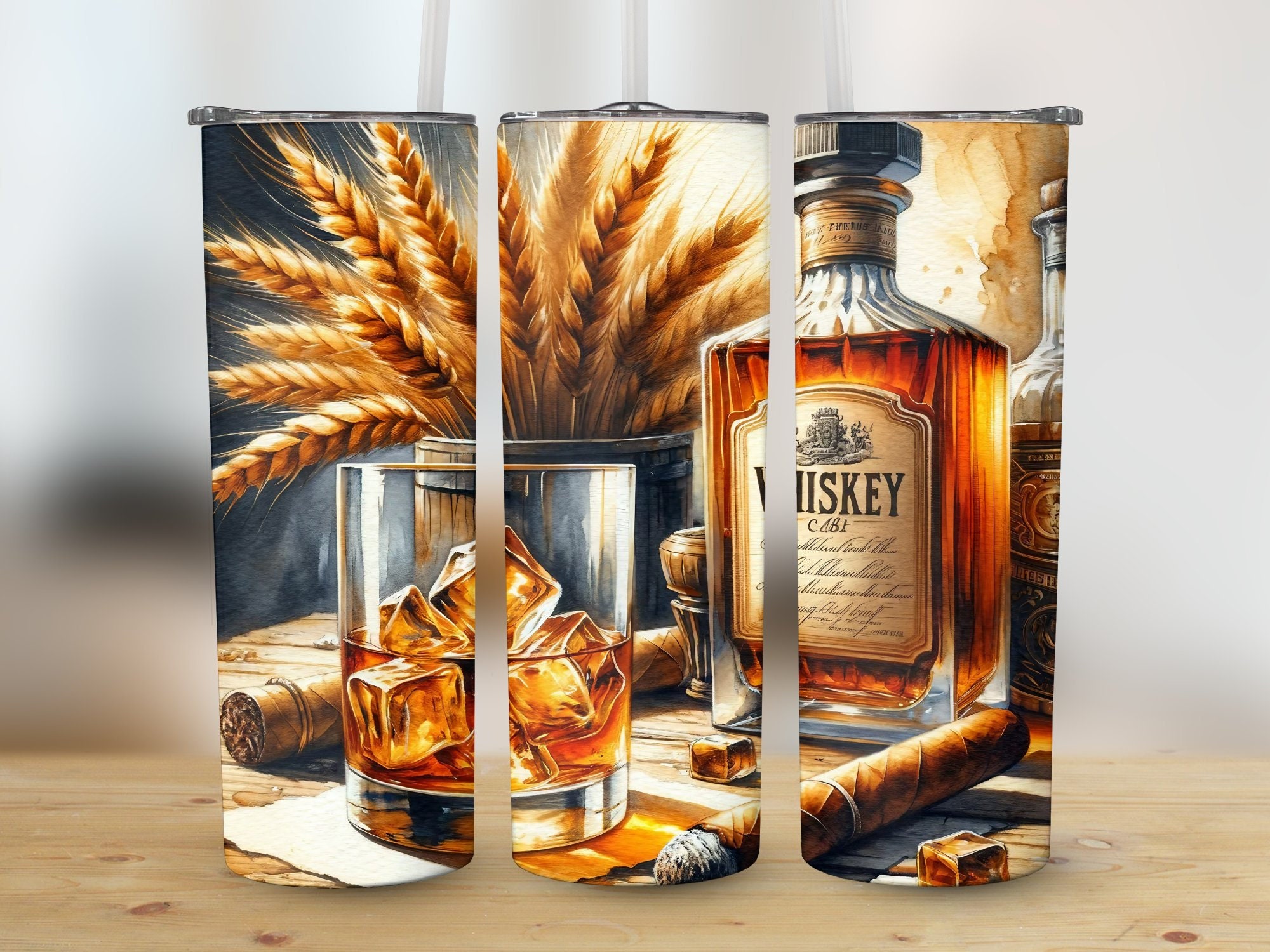 Whiskey and Cigar Tableau 20 Oz Skinny Tumbler Sublimation Design ...