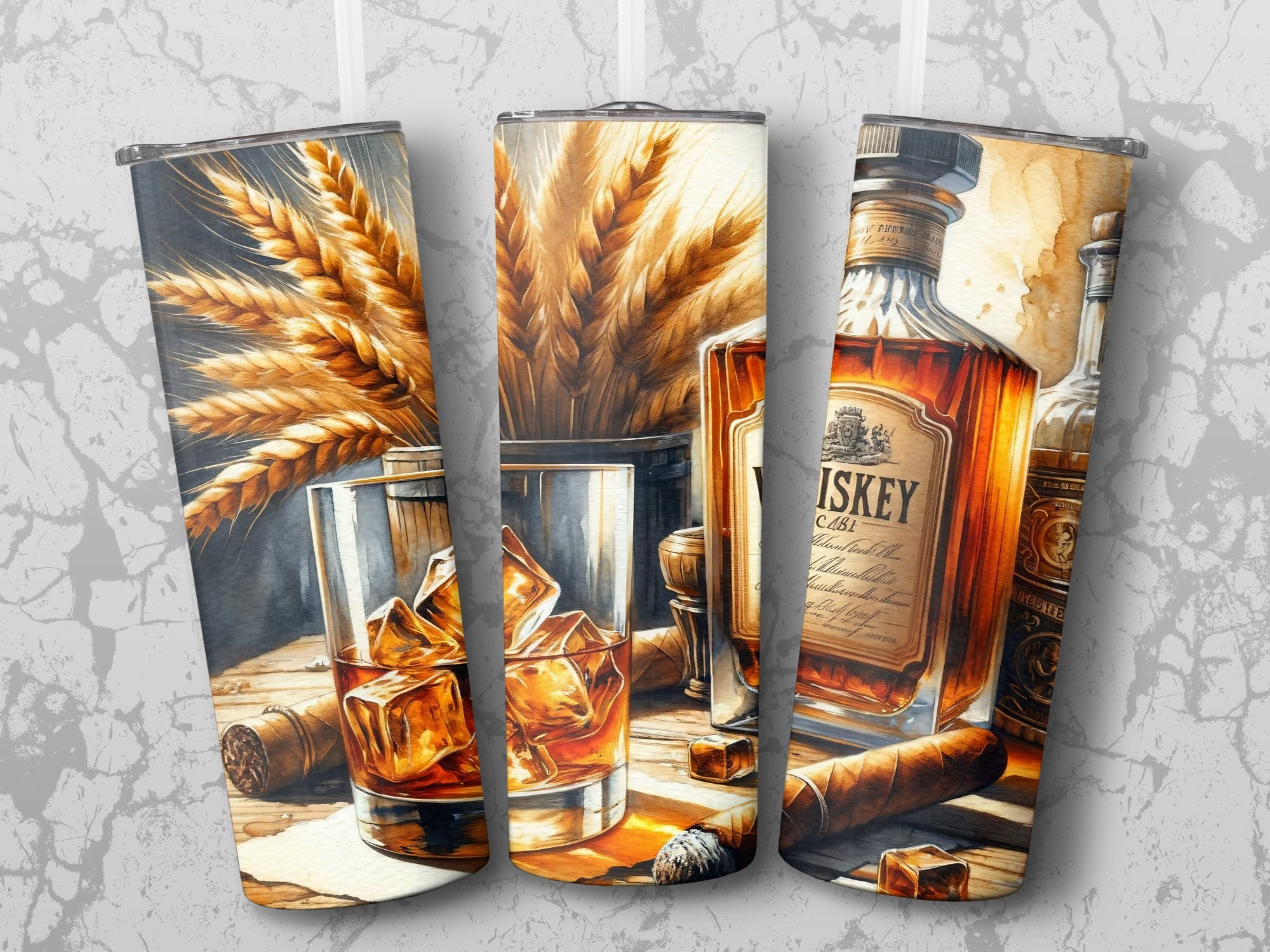 Whiskey and Cigar Tableau 20 Oz Skinny Tumbler Sublimation Design ...
