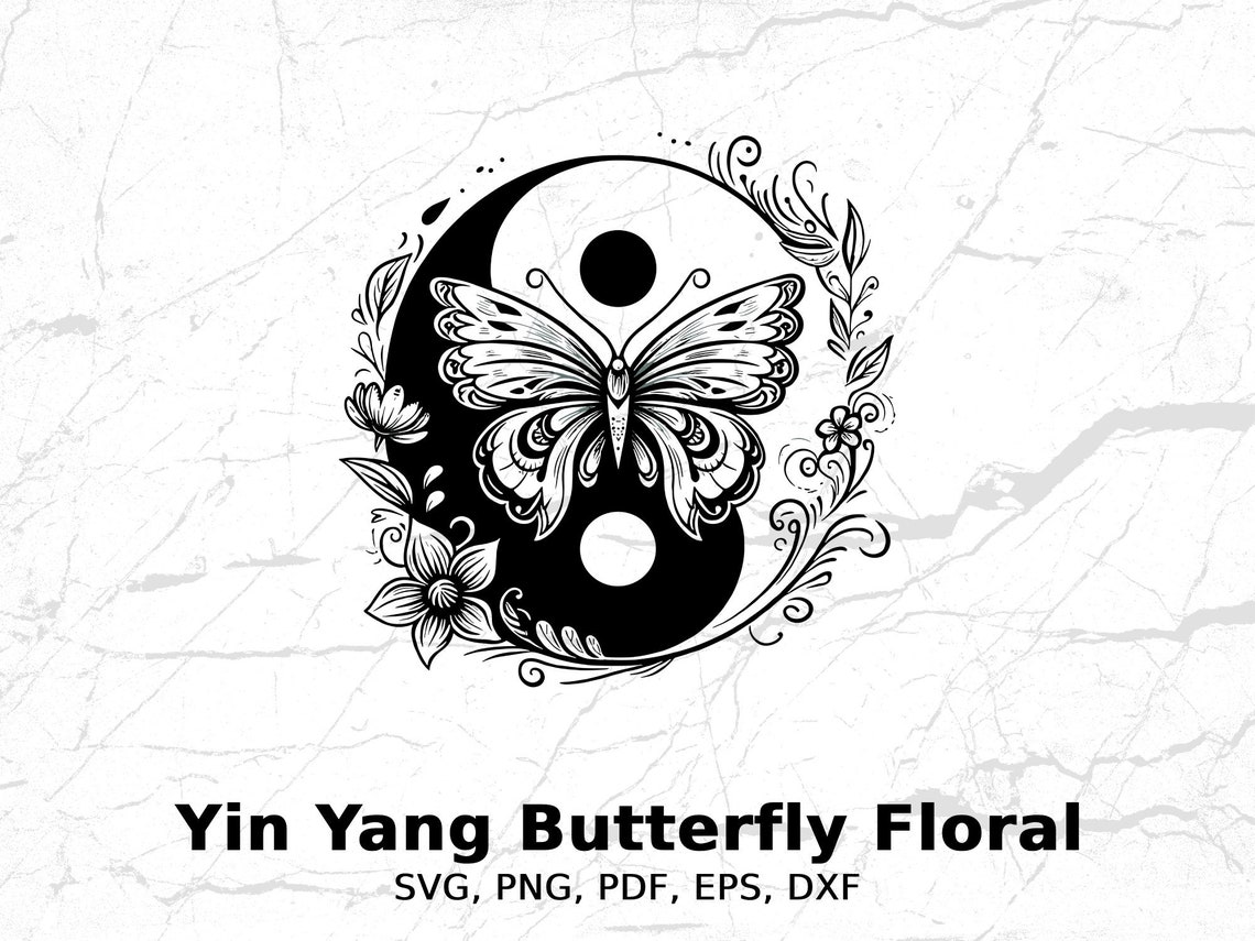 Butterfly Yin Yang Floral Design Digital Download Artwork, Dxf Eps Pdf ...