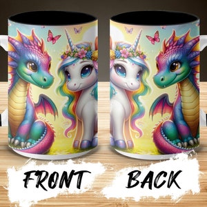 Whimsical Dragon and Unicorn Friends Digital Art, Printable Fantasy ...