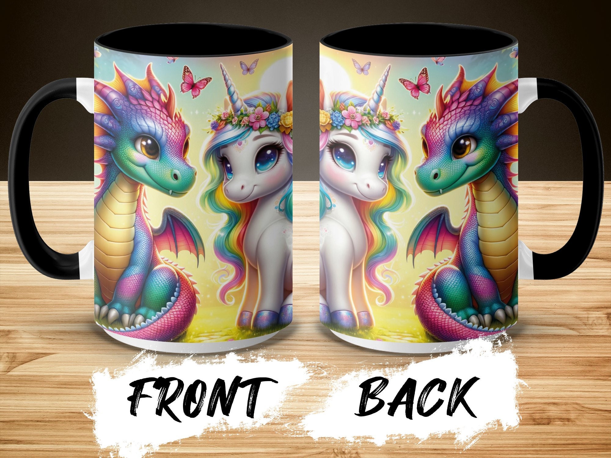 Whimsical Dragon and Unicorn Friends Digital Art, Printable Fantasy ...