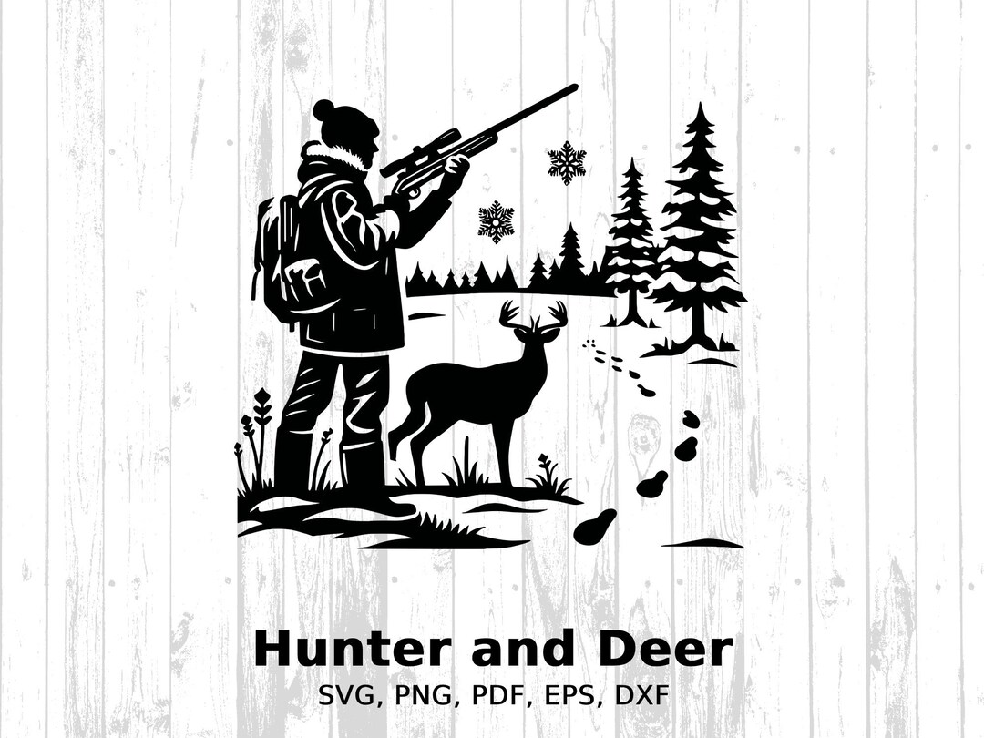 Hunter and Deer Silhouette Digital SVG File, Nature Scene Clipart ...