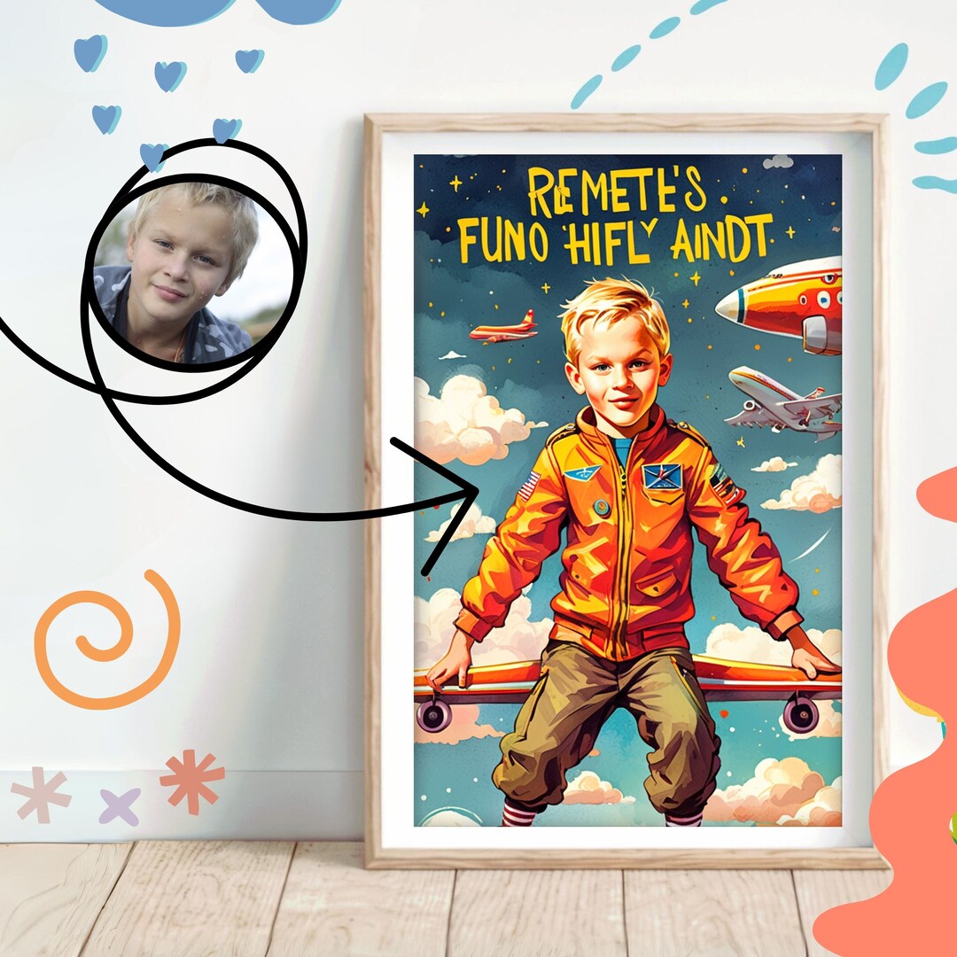 Personalized Pilot Portrait for Kids Custom Aviation Art, Unique ...