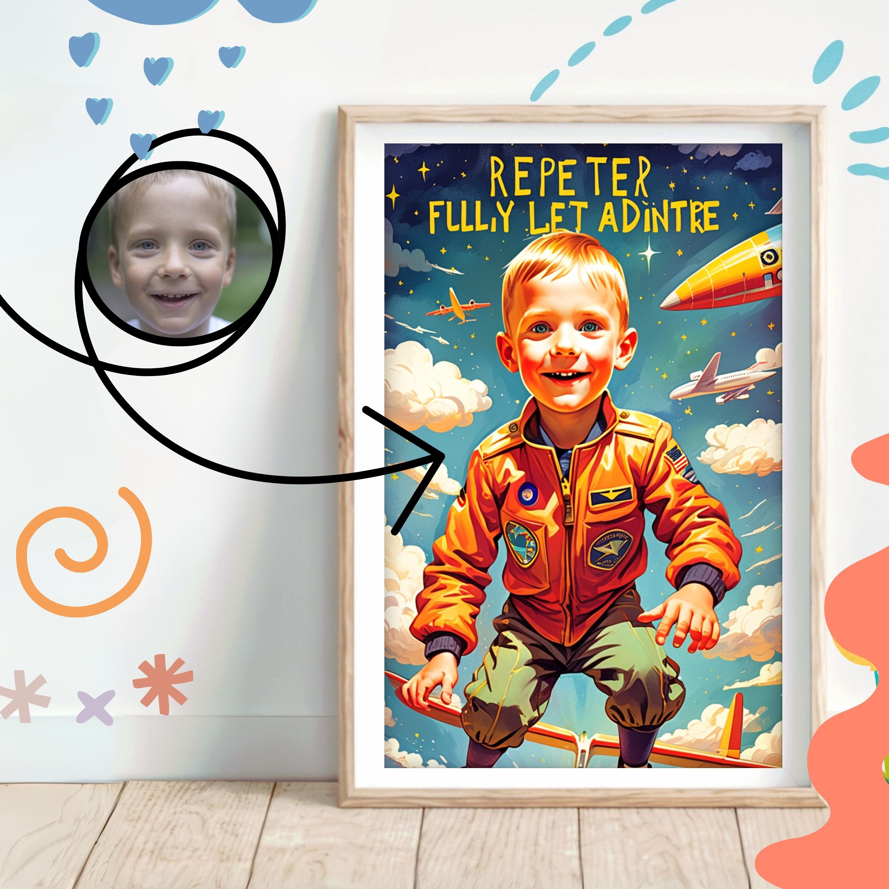 Personalized Pilot Portrait for Kids Custom Aviation Art, Unique ...