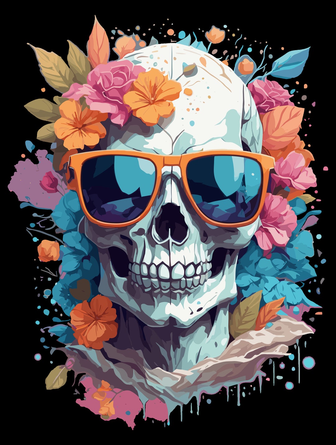 Skull With Flowers PNG Gothic PNG Instant Download Illustration Digital ...