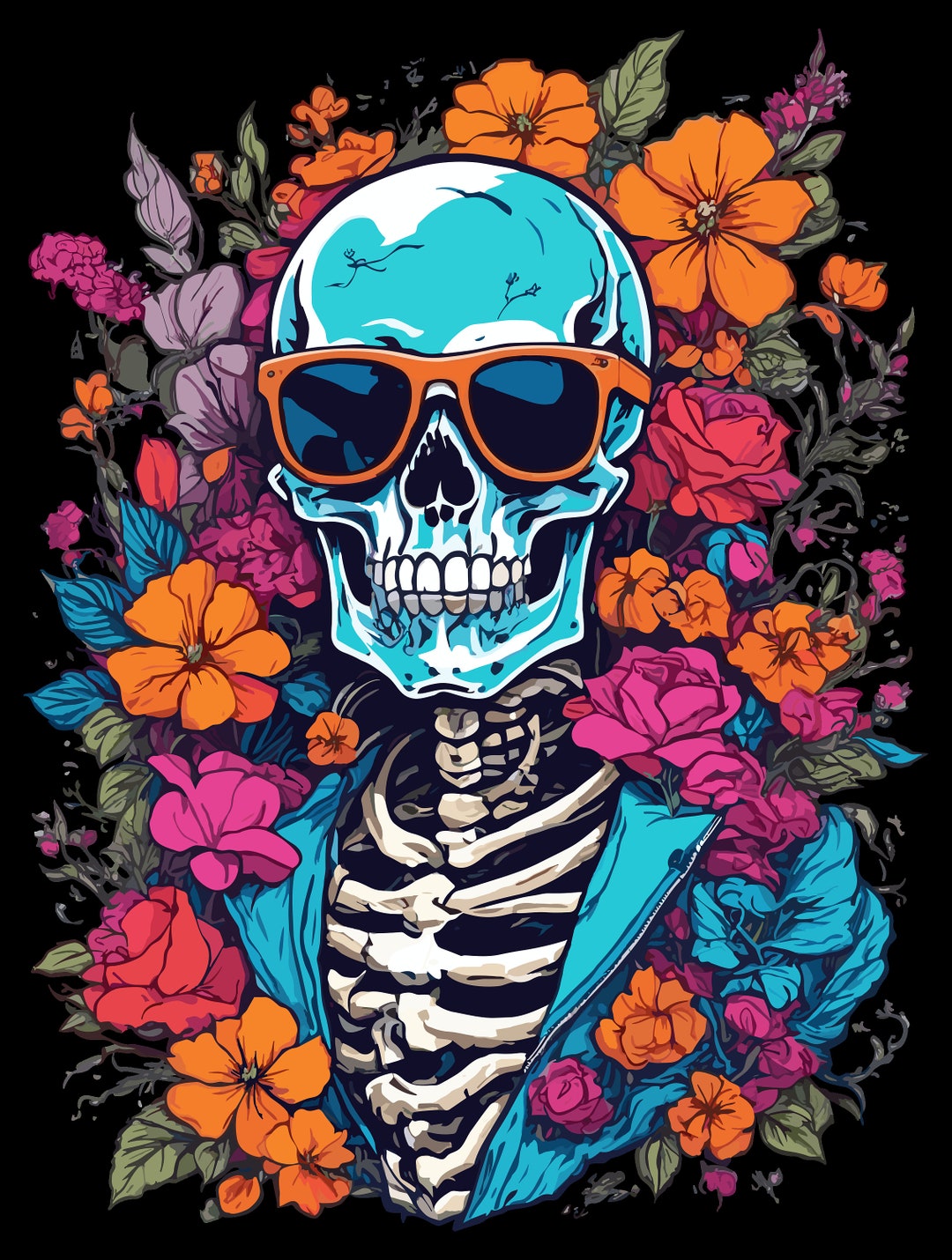 Skull With Flowers PNG Gothic PNG Instant Download Illustration Digital ...