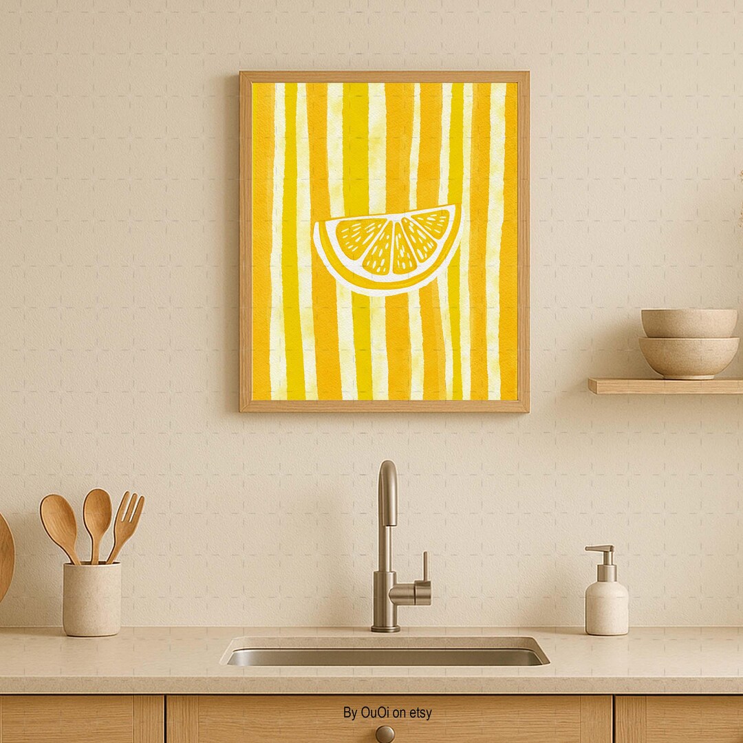 Lemon Stripes Wall Art, Bright Kitchen Decor (digital Download) - Etsy
