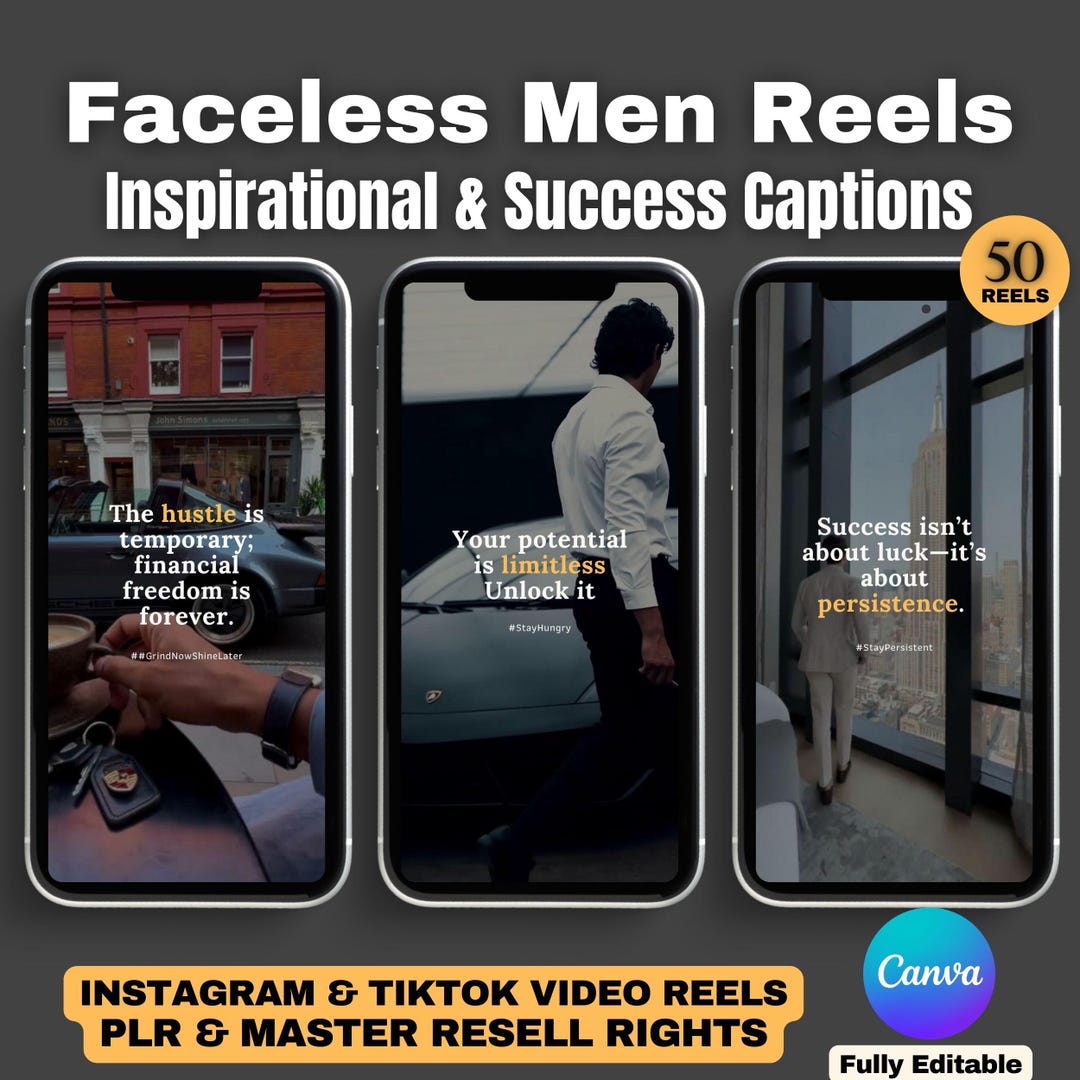 PLR Motivational Instagram Reels MRR Faceless Men Reels Master Resell ...