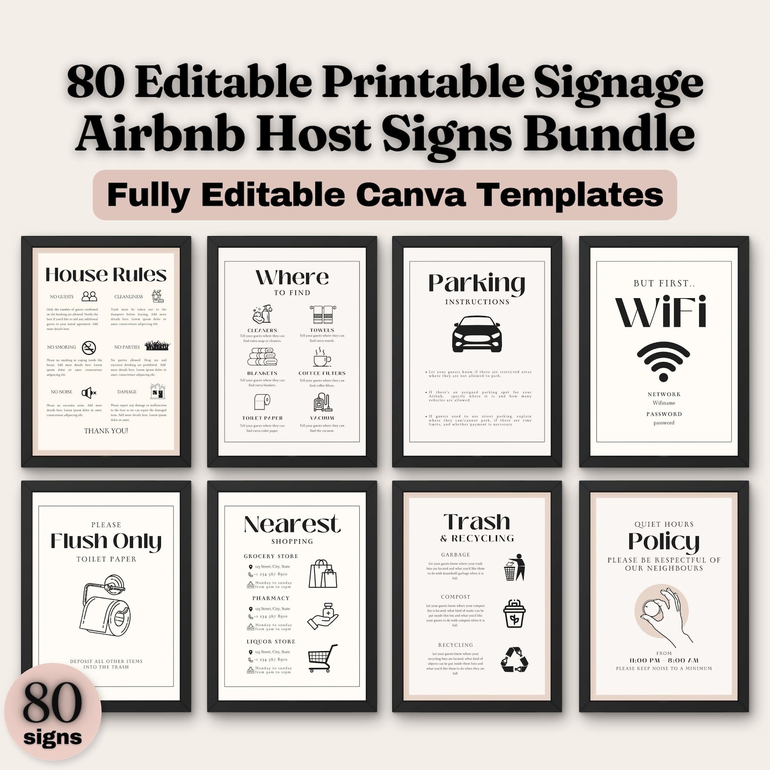 Airbnb Host Signage Template Bundle: 75+ Printable Welcome Signs for ...
