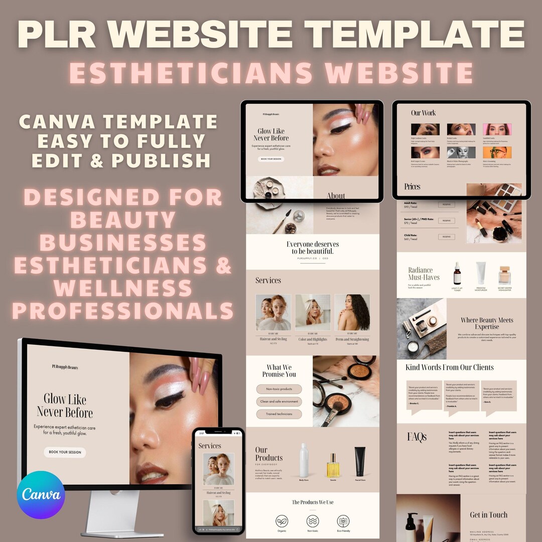 Luxury Beauty Website Template: Editable Canva Design (PLR) - Etsy
