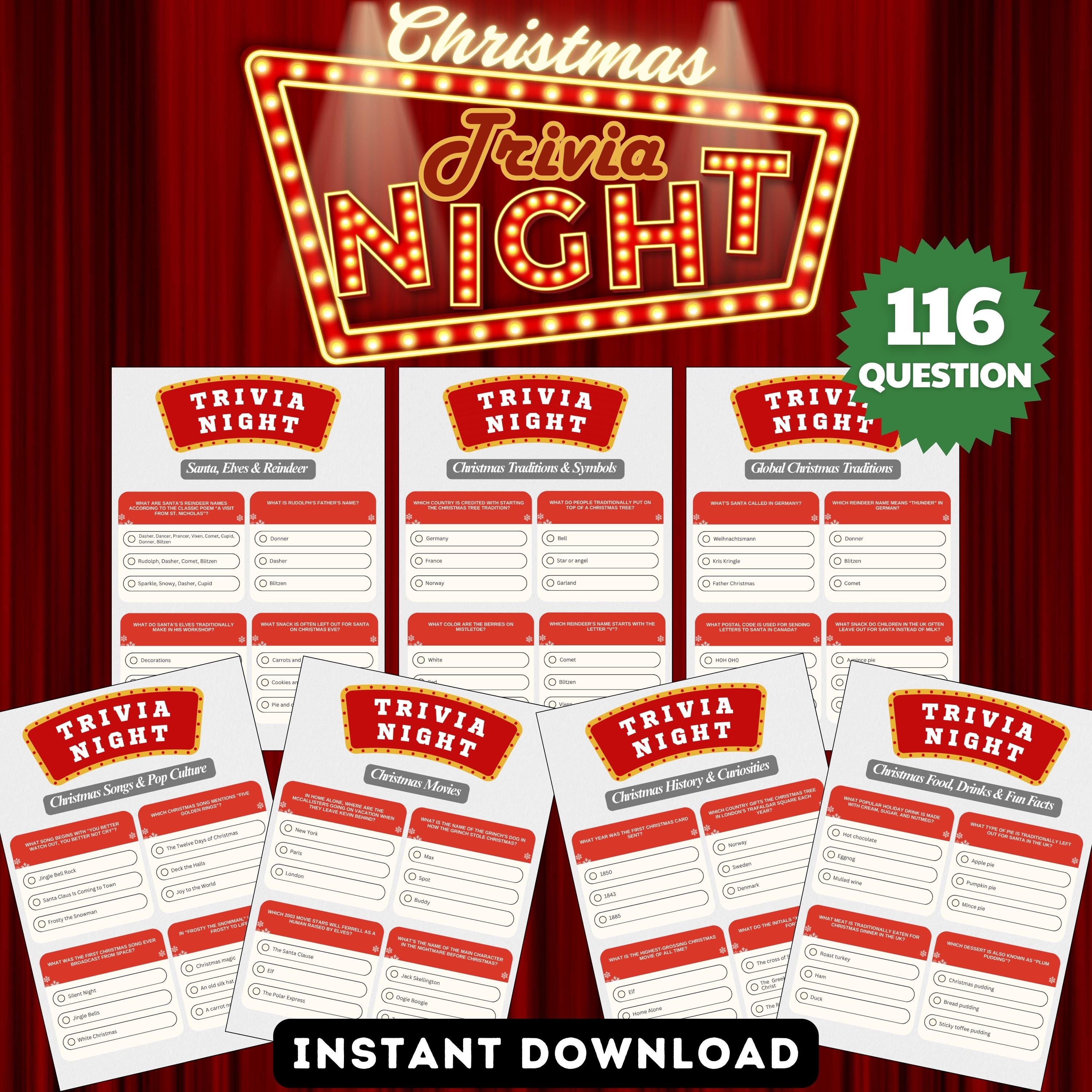 Christmas Trivia Game, 116 Questions Printable Party Games for Families ...