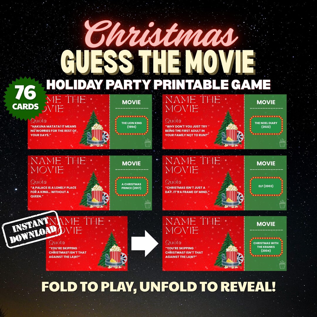 Christmas Printable Holiday Party Game, Guess the Movie Friendly Feud ...