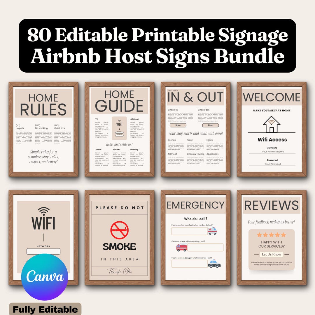 Airbnb Host Signage Template Bundle: 75+ Printable Signs & Guides - Etsy