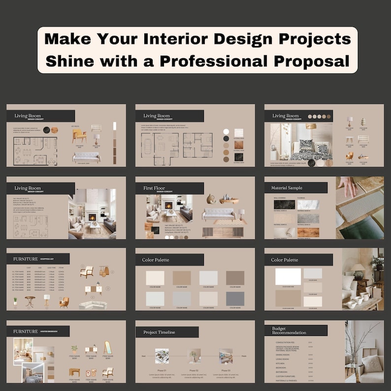 Interior Design Project Proposal Presentation: 46-page PLR Canva ...