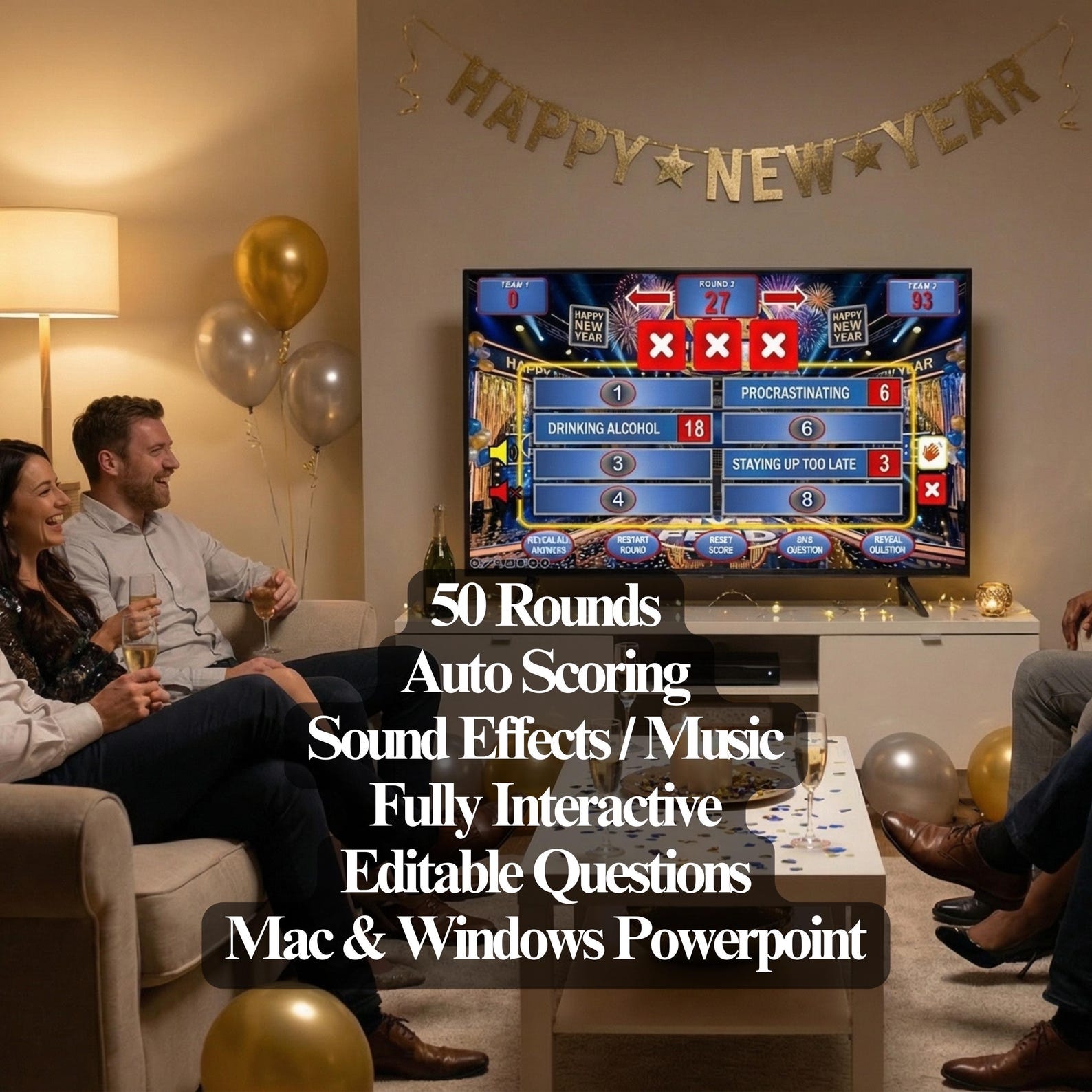 New Years Eve Party Friendly Feud Family Game, Editable Powerpoint Game ...